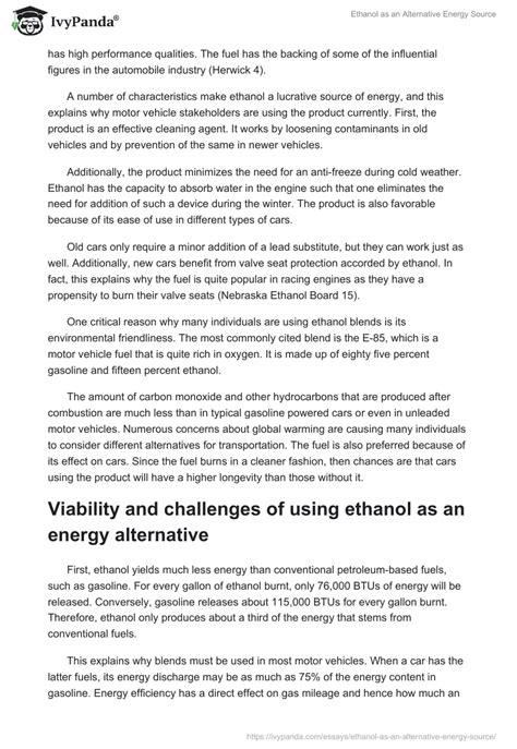 Ethanol As An Alternative Energy Source 1364 Words Report Example