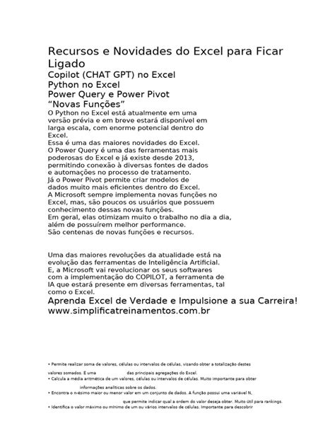 Recursos E Novidades Do Excel Para Ficar Ligado Pdf Microsoft Excel