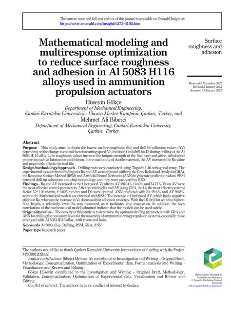 Pdf Mathematical Modeling And Multiresponse Optimization To Reduce Surface Roughness And