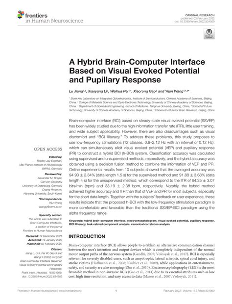 Pdf A Hybrid Brain Computer Interface Based On Visual Evoked Potential And Pupillary Response