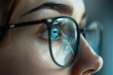 woman wearing glasses focusing on computer screen premium ai
