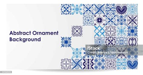 추상 장식 배경입니다 가로 웹 배너입니다 포스터 템플릿입니다 파란색과 흰색 타일 장식입니다 지중해 또는 모로코 모자이크 디자인 아라베스크 타일 장식 벡터 그림 지중해에 대한
