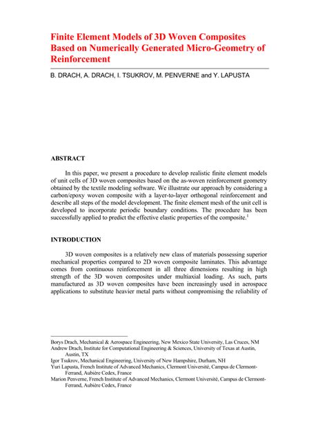 Pdf Finite Element Models Of 3d Woven Composites Based On Numerically