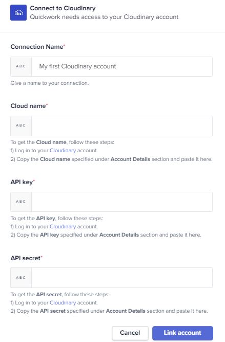Cloudinary Connecting Your Account Quickwork Support Center
