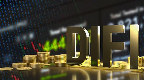 비즈니스 컨셉 3d 렌더링을 위한 짙은 파란색 배경의 골드 Defi 텍스트와 동전 0명에 대한 스톡 사진 및 기타 이미지 0