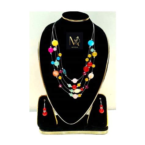 Crystal Puti And Stone Work Set Multi Color