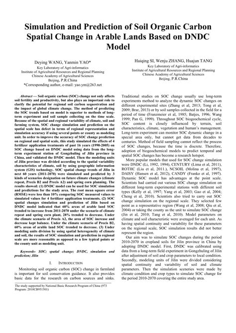 PDF Simulation And Prediction Of Soil Organic Carbon Spatial Change In Arable Lands Based On