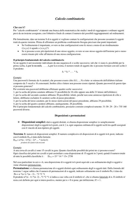 Calcolo Combinatorio Schemi E Mappe Concettuali Di Matematica Docsity