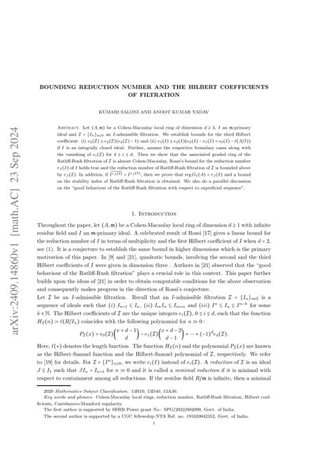 Pdf Bounding Reduction Number And The Hilbert Coefficients Of Filtration