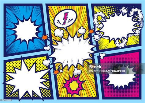 빈 말풍선과 광선이 있는 만화책 페이지 템플릿입니다 벡터 그림입니다 레트로 팝 아트 만화책 잡지 연설 거품 풍선 상자 메시지 매우 놀라운에 대한 스톡 벡터 아트 및 기타