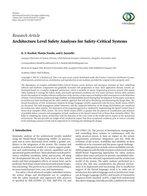 Pdf Architecture Level Safety Analyses For Safety Critical Systems