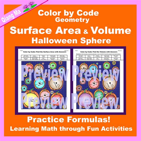 Halloween Color By Code Surface Area And Volume Sphere Made By Teachers