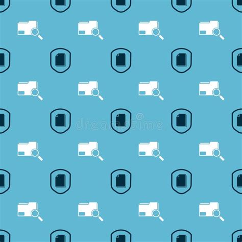 Set Document Protection Concept And Search Concept With Folder On Seamless Pattern Vector Stock