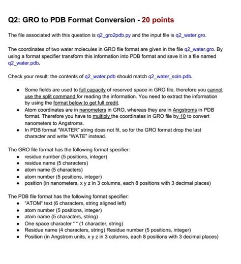 Q GRO To PDB Format Conversion Points The File Chegg Com
