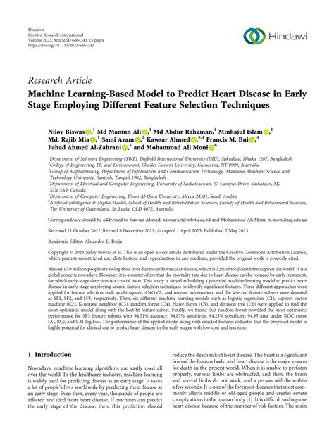 pdf machine learning based model to predict heart disease in early