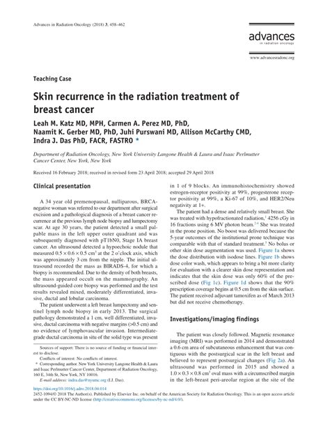 Pdf Skin Recurrence In Radiation Treatment Of Breast Cancer