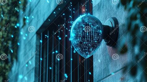 Futuristic Security Camera Monitoring With Binary Code And Data Stream Stock Image Image Of