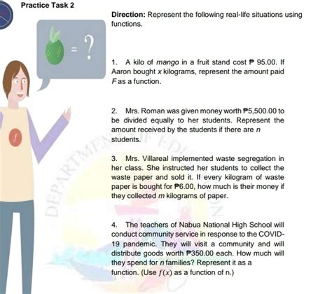 Solved Practice Task Direction Represent The Following Real Life Situations Using Functions