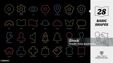 기본 색상 편집 가능한 뇌졸중 개요 모양 아이콘 아크 책 플래그 모자 구름 나비 연설 거품 번개 사람 스피커 로켓 벨과 더 많은