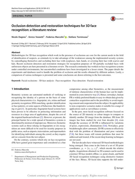 Occlusion Detection And Restoration Techniques For 3d Face Recognition