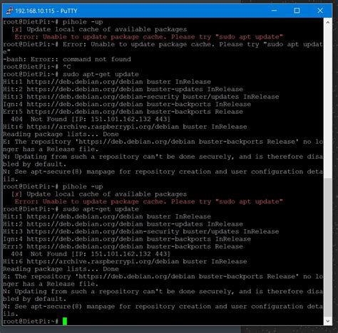 Another Unable To Update Package Cache Errors When Updating Help Pi Hole Userspace