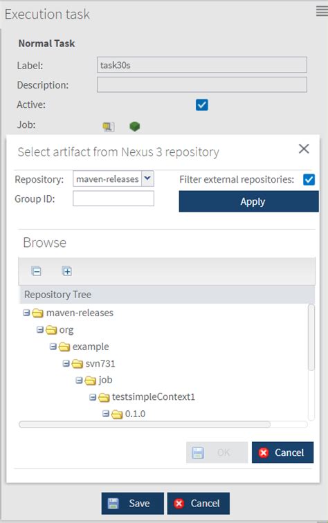 Adding An Execution Task To A Job Published To Nexus Talend