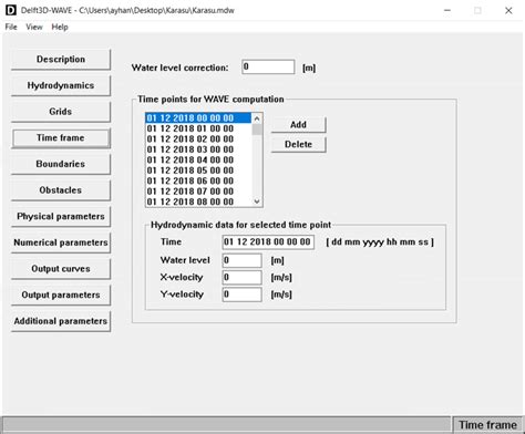 6 delft3d wave module interface of time frame parameter download