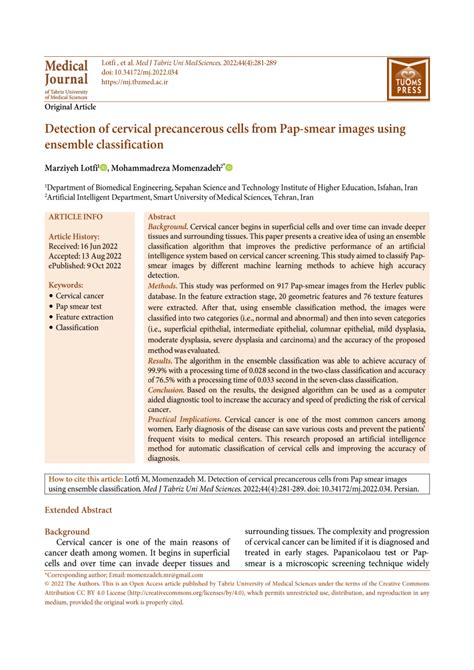 Pdf Detection Of Cervical Precancerous Cells From Pap Smear Images Using Ensemble Classification