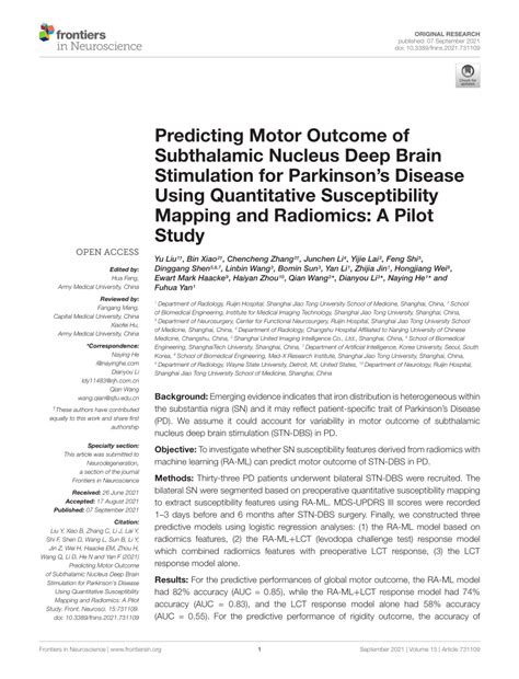 Pdf Predicting Motor Outcome Of Subthalamic Nucleus Deep Brain