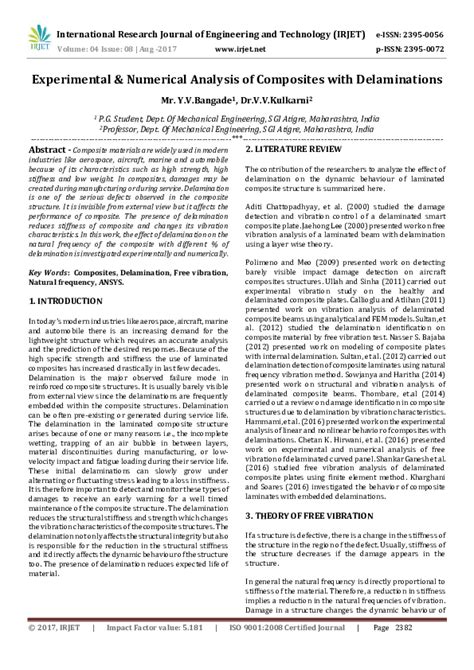 Pdf Experimental And Numerical Analysis Of Composites With Delaminations