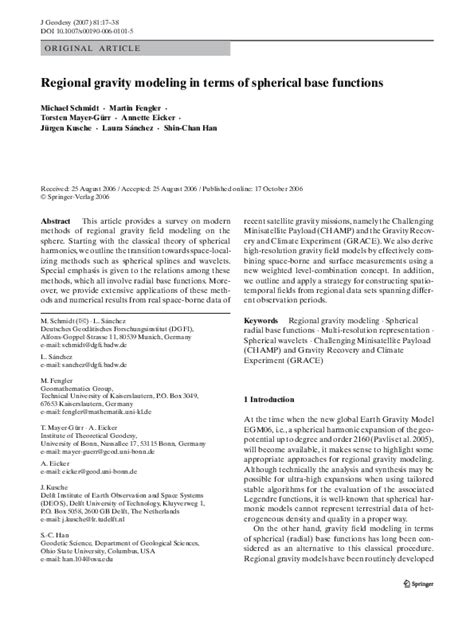 Pdf Regional Gravity Modeling In Terms Of Spherical Base Functions