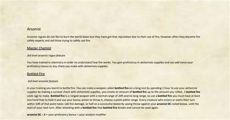 Arsonist Rogue Subclass R Dndhomebrew