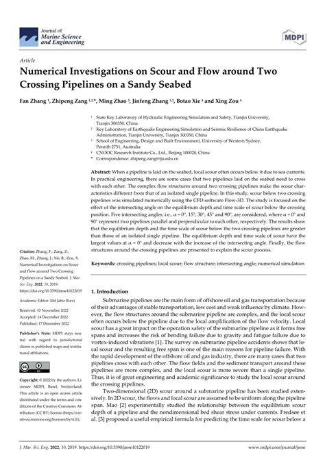 Pdf Numerical Investigations On Scour And Flow Around Two Crossing Pipelines On A Sandy Seabed