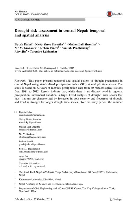 Pdf Drought Risk Assessment In Central Nepal Temporal And Spatial
