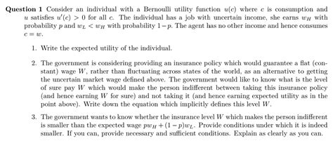 Solved Question 1 Consider An Individual With A Bernoulli