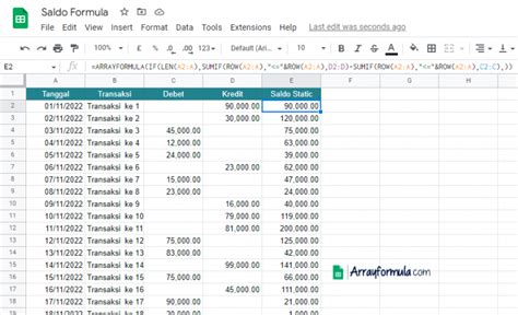 Membuat Rumus Saldo Otomatis Dengan ARRAYFORMULA Di Google Sheet