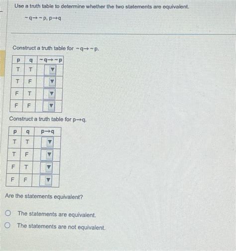 solved construct a truth table for q→ p Р 9 9 p t t t f