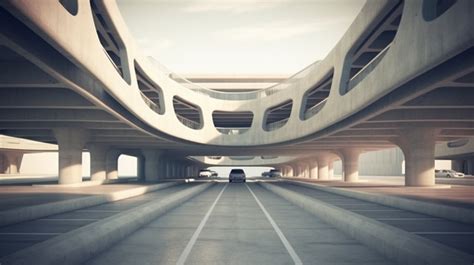 푸른 하늘에 대한 현대적인 구조의 주차장 3d 렌더링을 위한 빈 콘크리트 바닥 건물 벽 추상 건축 건물 입구 배경 일러스트
