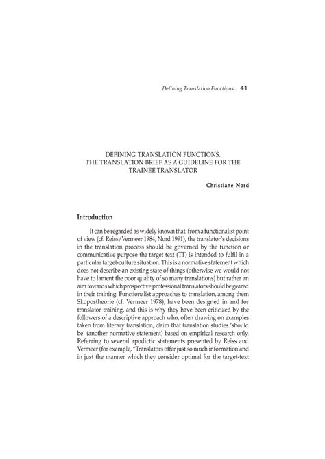 Defining Translation Functions The Translation Bri Defining