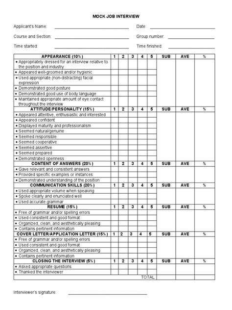mock ob interview matrix pdf