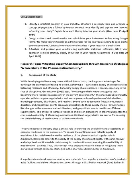 Research Methods Mitigating Supply Chain Disruptions Through Resilience Strategies A Case