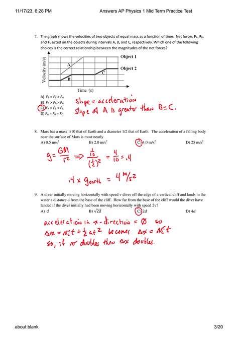 Solution Answers Ap Physics 1 Mid Term Practice Test Ap Physics 1
