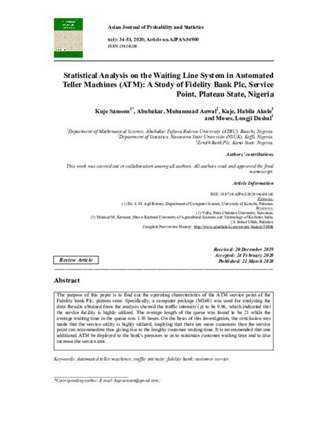 Pdf Statistical Analysis On The Waiting Line System In Automated