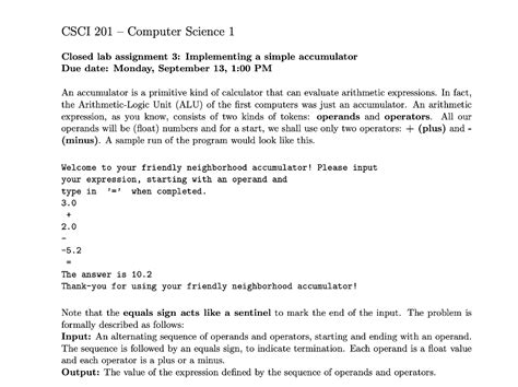 Csci 201 Computer Science 1 Closed Lab Assignment