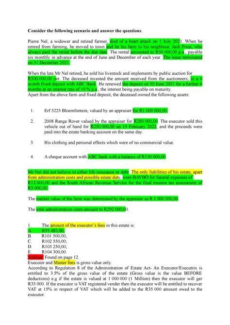 TUT And Memo Answers Consider The Following Scenario And Answer The Questions Pierre Nel