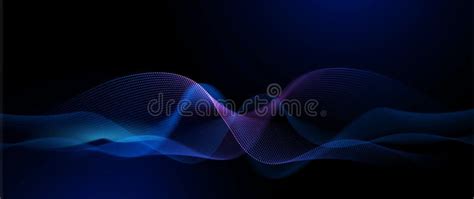 Vector Abstract Flowing Wave Line Particle Dot Pattern Neon Light On Dark Blue Gradient