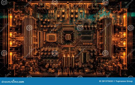 Abstract Computer Chip Circuit Board Showcases Complexity Of