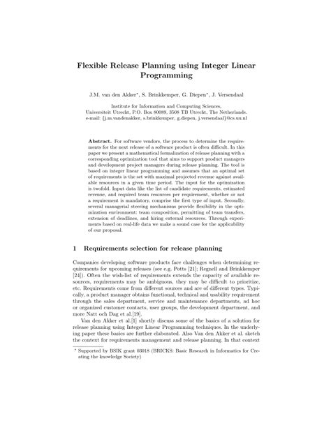 Pdf Flexible Release Planning Using Integer Linear Programming
