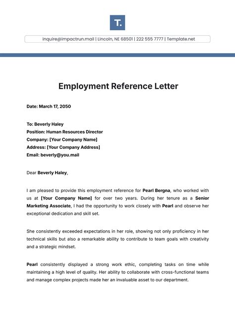 Free Employment Reference Letter Template To Edit Online