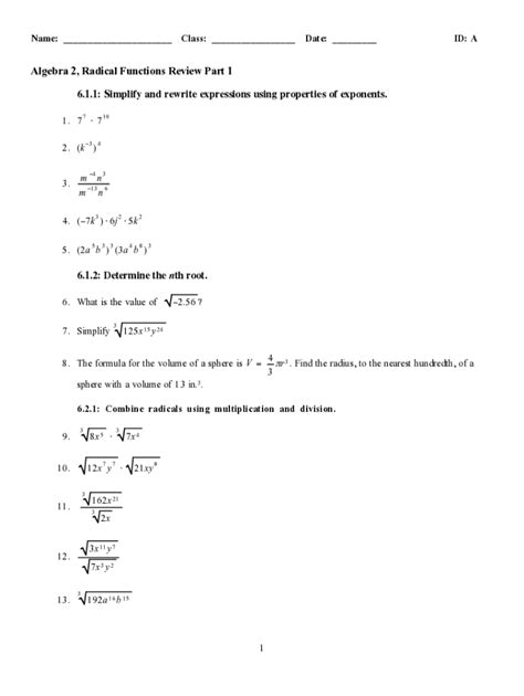 fillable online 6 1 evaluate nth roots and use rational exponents fax